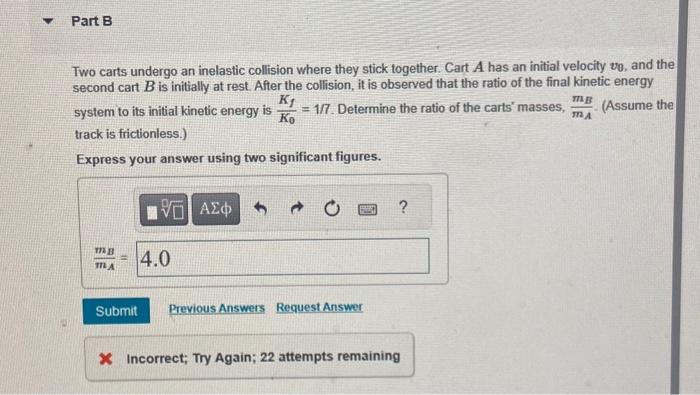 Solved Two carts undergo an inelastic collision where they | Chegg.com