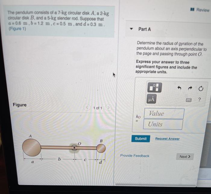 Solved Review The pendulum consists of a 7-kg circular disk | Chegg.com