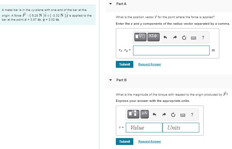 Solved Part AA metal bar is in the xy-plane with one end of | Chegg.com
