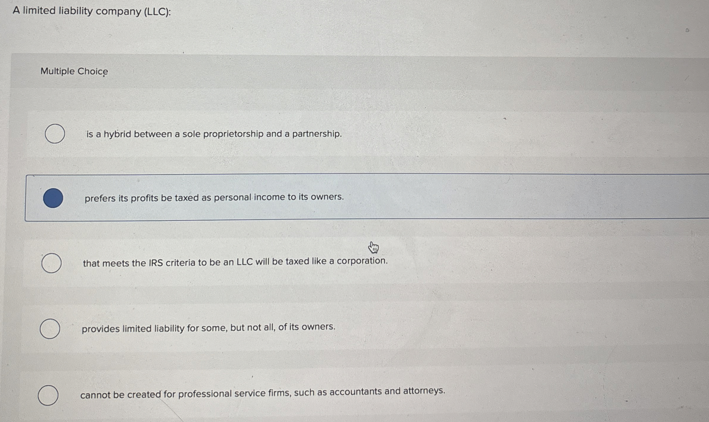 Solved A limited liability company (LLC):Multiple Choiceis a | Chegg.com