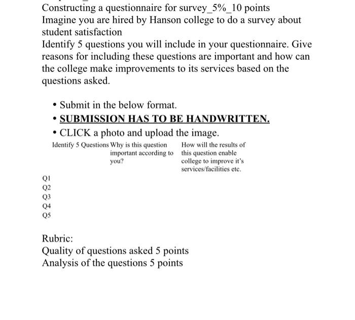 Solved Constructing a questionnaire for survey_5%_10 points | Chegg.com