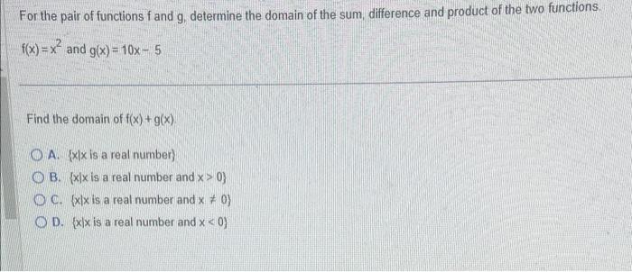 Solved For the pair of functions f and g, determine the | Chegg.com
