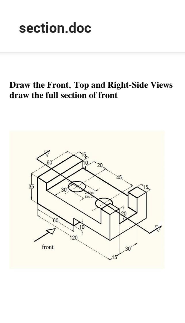 Solved section.doc Draw the Front, Top and Right-Side Views | Chegg.com