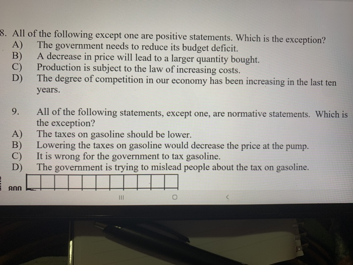 Solved 8. All of the following except one are positive | Chegg.com