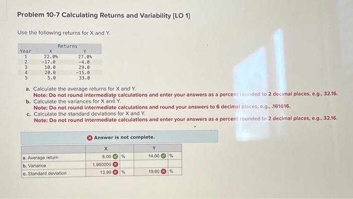 Solved Problem 10-7 Calculating Returns and Variability [LO | Chegg.com