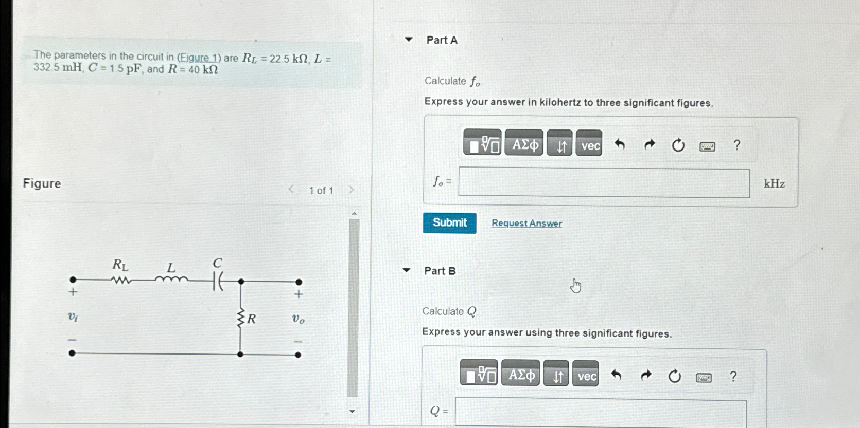 Solved Part AThe parameters in the circuit in (Eigure 1) | Chegg.com