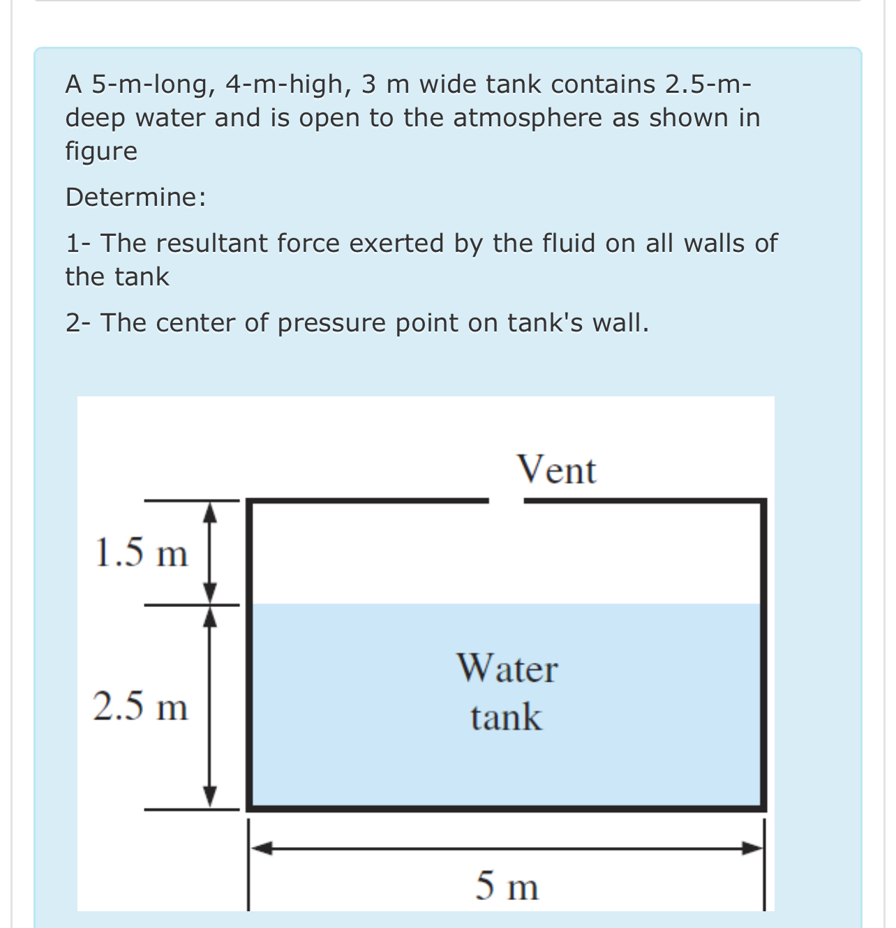 Solved A 5-m-long, 4-m-high, 3m ﻿wide tank contains 2.5-m- | Chegg.com
