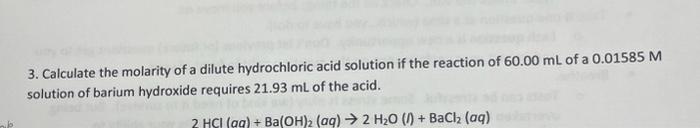 Solved 3. Calculate the molarity of a dilute hydrochloric | Chegg.com