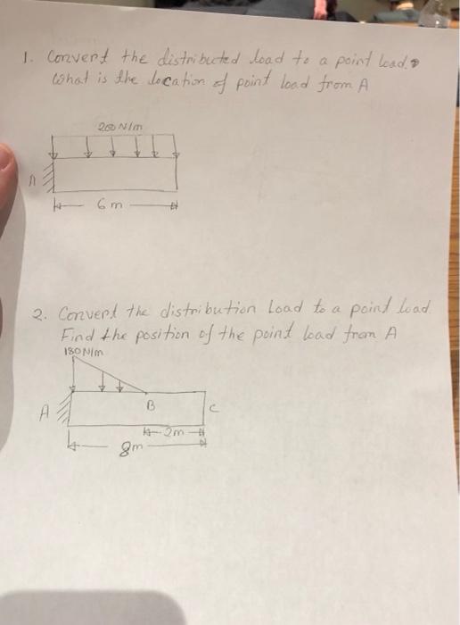Solved 1. Convert the distributed load to a point load & | Chegg.com