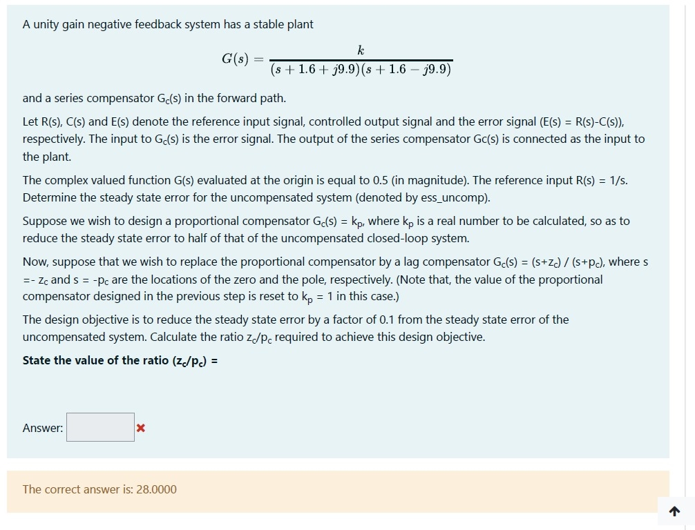 Solved A unity gain negative feedback system has a stable | Chegg.com