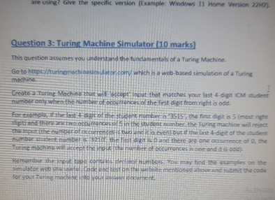 Solved Question 3: Turing Machine Simulator (10 ﻿marks)This | Chegg.com