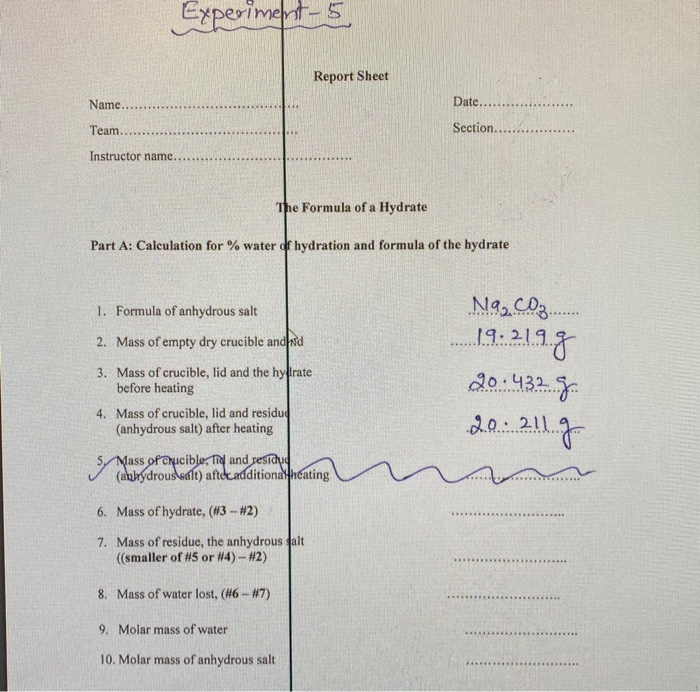 Solved Experiment- Report Sheet Name. Date. Team Section. | Chegg.com