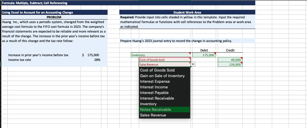 Solved Using Excel to Account for an Accounting Change | Chegg.com