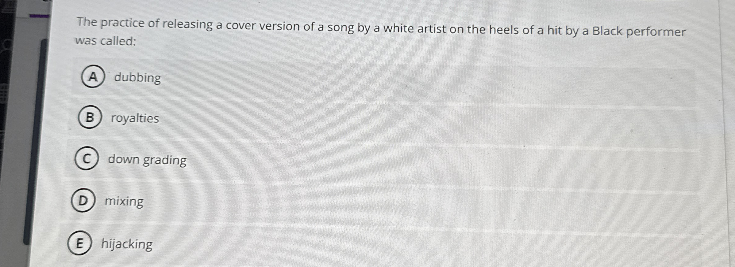 Solved The practice of releasing a cover version of a song | Chegg.com