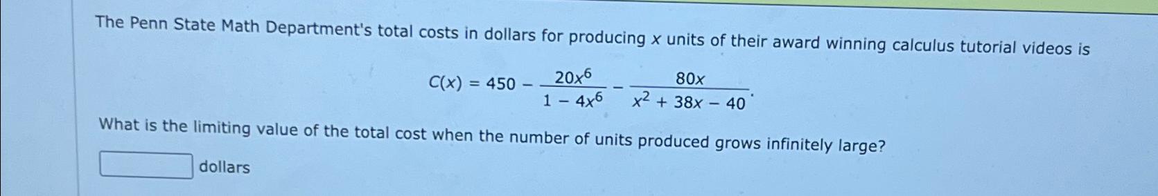 Solved The Penn State Math Department's total costs in | Chegg.com