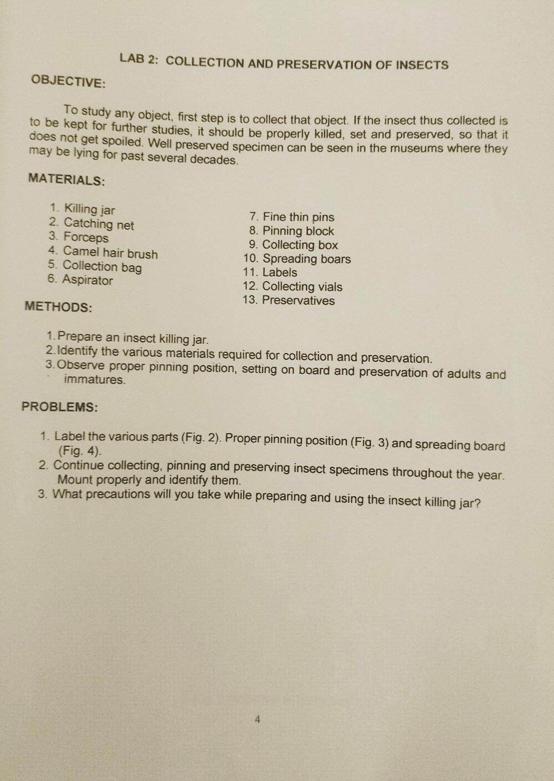 Solved LAB 2: COLLECTION AND PRESERVATION OF INSECTS | Chegg.com