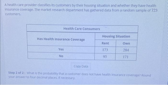 Solved A health care provider classifies its customers by | Chegg.com