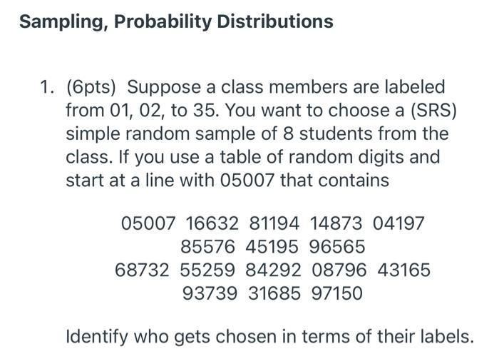 Solved Sampling, Probability Distributions 1. (6pts) Suppose | Chegg.com