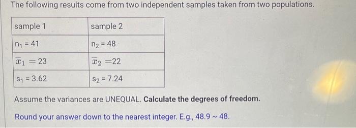 Solved Assume the variances are UNEQUAL. Calculate the | Chegg.com