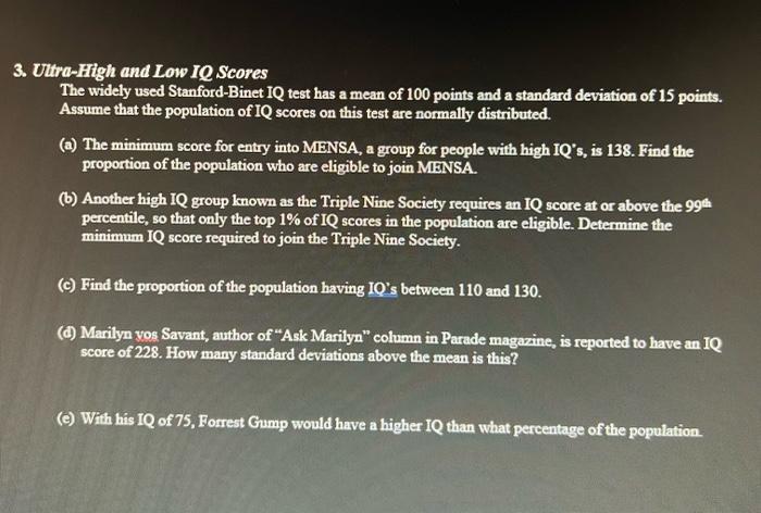 Solved Ultra-Fitgh and Low IQ Scores The widely used | Chegg.com