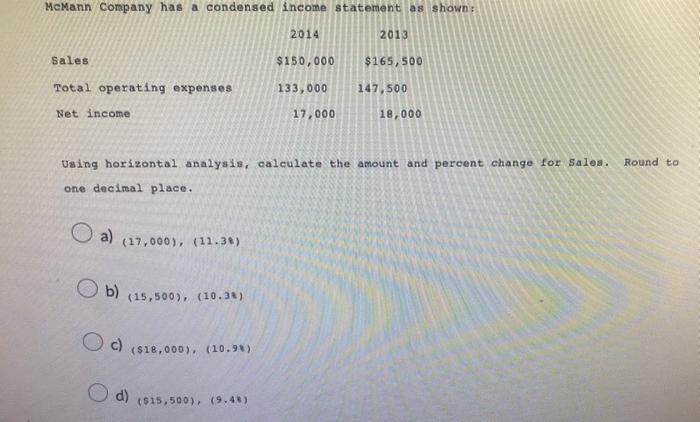 Solved Using horizontal analysis, calculate the amount and | Chegg.com