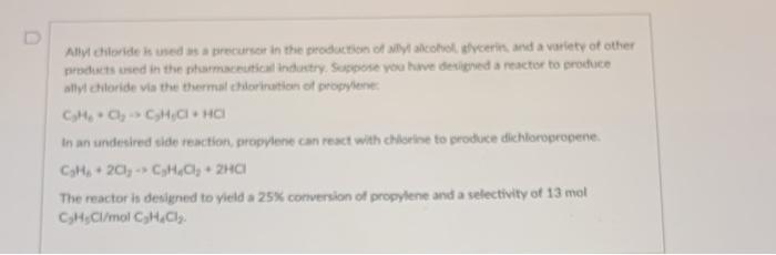 Solved hw help. basis of 100 mol C3H5Cl. all Cl and | Chegg.com