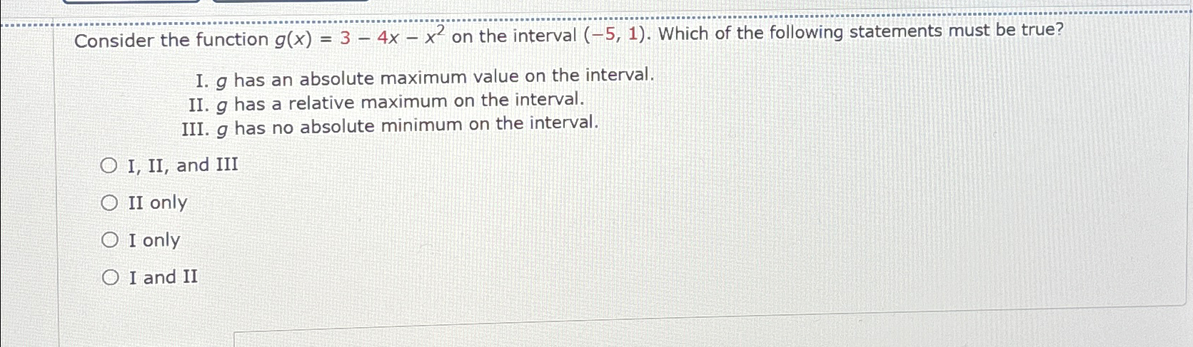 Solved Consider the function g(x)=3-4x-x2 ﻿on the interval | Chegg.com
