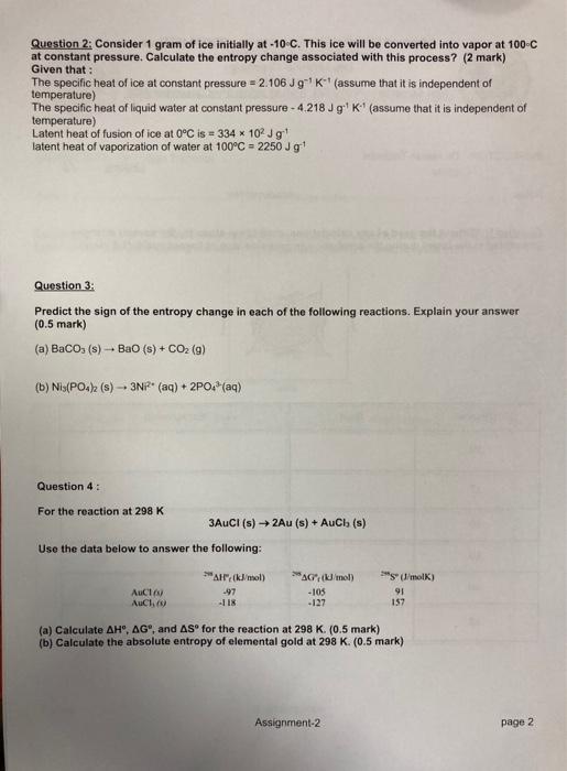 Solved Given that: Question 2: Consider 1 gram of ice | Chegg.com