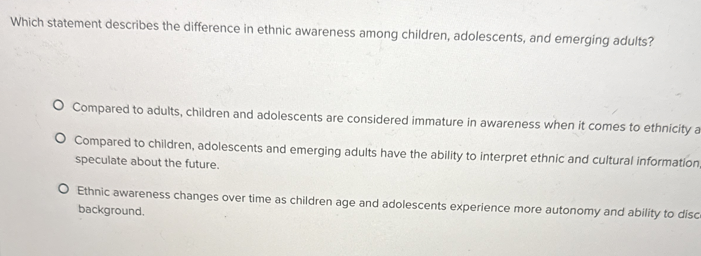 Solved Which statement describes the difference in ethnic | Chegg.com