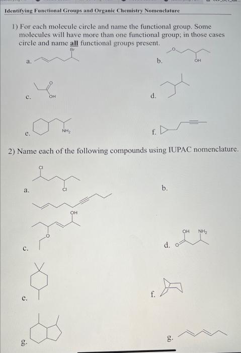 Solved 1) For each molecule circle and name the functional | Chegg.com