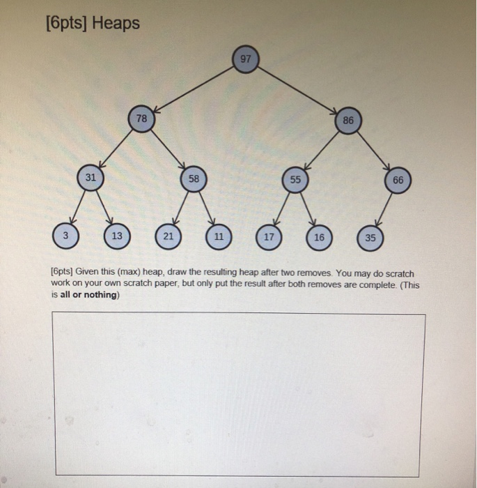 Solved [6pts] Heaps [6pts] Given this (max) heap, draw the | Chegg.com