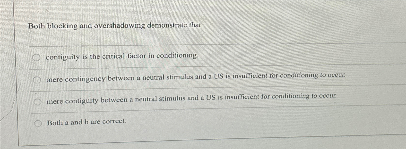 Solved Both blocking and overshadowing demonstrate | Chegg.com