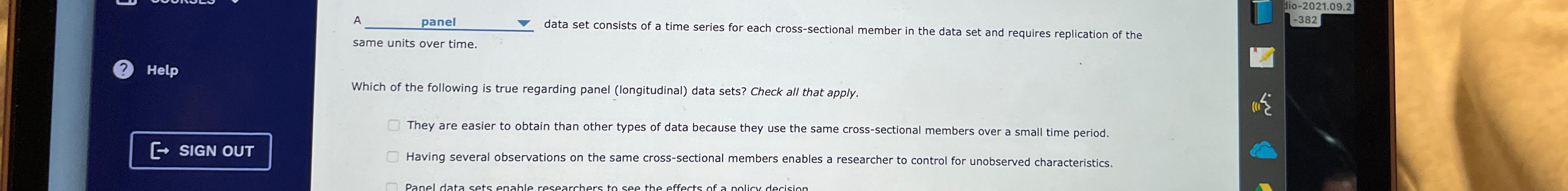 Solved A panel data set consists of a time series for each | Chegg.com