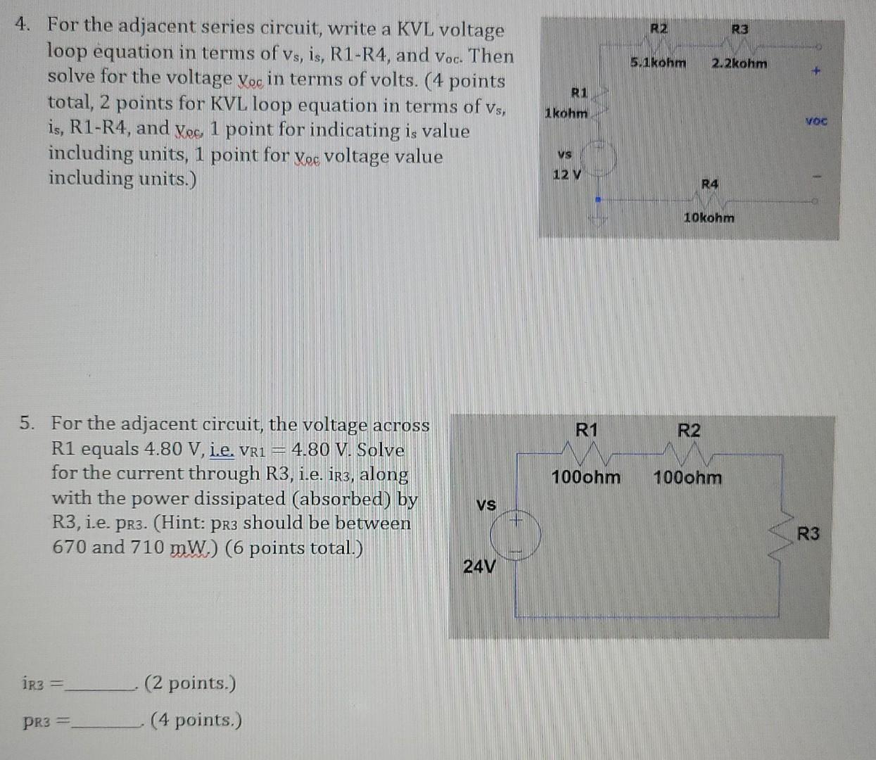 Solved a R2 R3 5.1kohm 2.2kohm + 4. For the adjacent series | Chegg.com