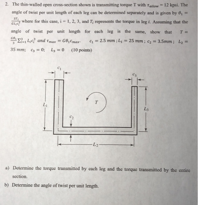 Solved 2. The thin-walled open cross-section shown is | Chegg.com