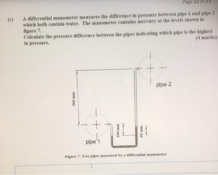 Solved c) A differential manometer measures the difference | Chegg.com