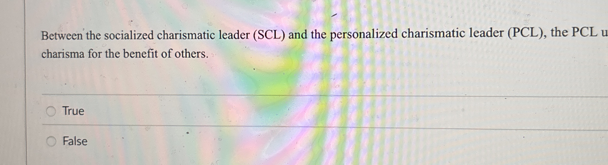 Solved Between the socialized charismatic leader (SCL) ﻿and | Chegg.com