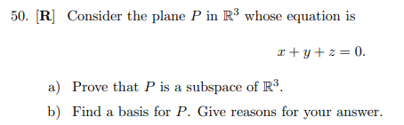 Solved R ﻿Consider the plane P ﻿in R3 ﻿whose equation | Chegg.com