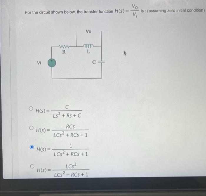 Solved For the circuit shown below, the transfer function | Chegg.com
