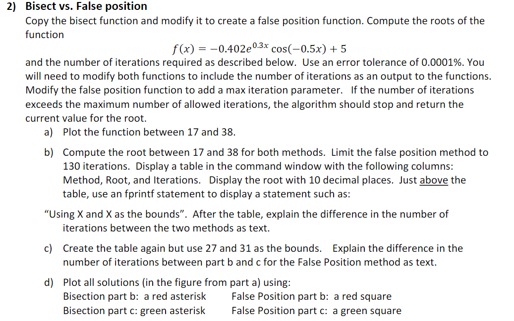 Solved HW2-Q2) ﻿MATLAB, PLEASE MAKE CODE COPYABLEBisect vs. | Chegg.com