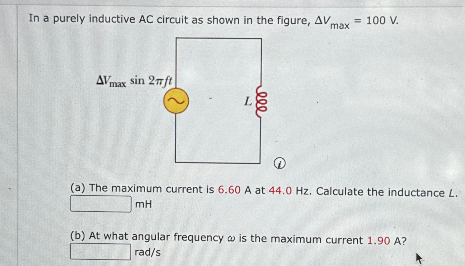 Solved In a purely inductive AC ﻿circuit as shown in the | Chegg.com