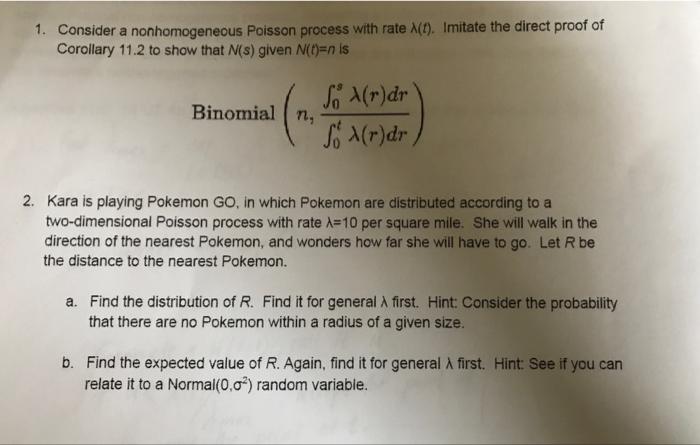 1. Consider a nonhomogeneous Poisson process with | Chegg.com