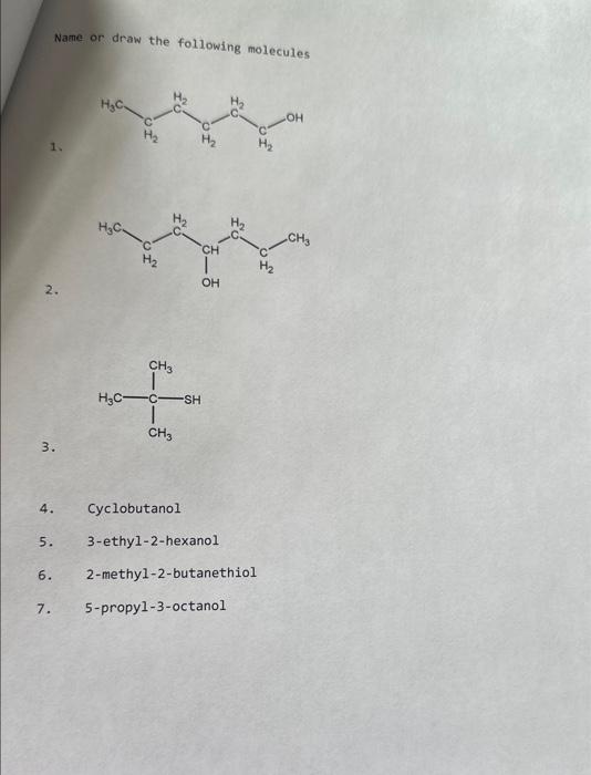 Solved Name or draw the following molecules 1. 3. 4. | Chegg.com