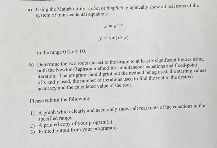 Solved A Using The Matlab Utility Ezplot Or Fimplicit 