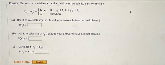 Solved Consider the random variables Y1 and Y2 with joint | Chegg.com