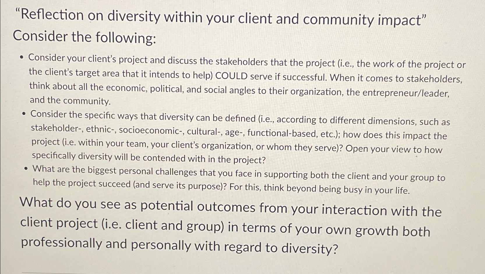 Solved "Reflection on diversity within your client and | Chegg.com