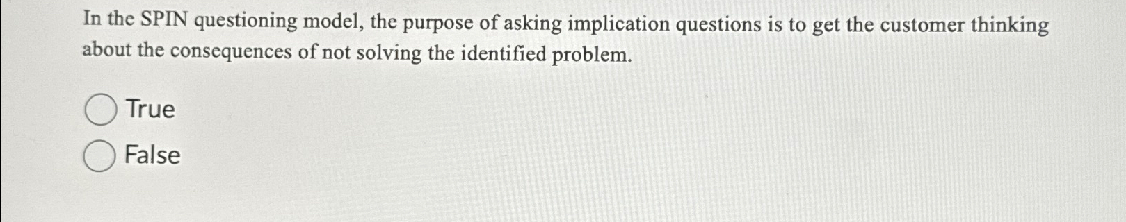 Solved In the SPIN questioning model, the purpose of asking | Chegg.com