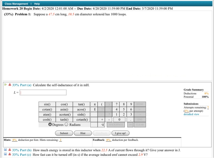 Solved Class Management | Help Homework 20 Begin Date: | Chegg.com