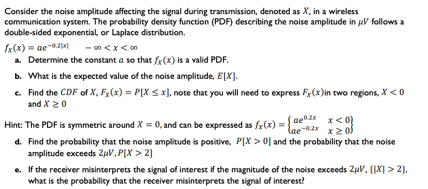 Consider the noise amplitude affecting the signal | Chegg.com