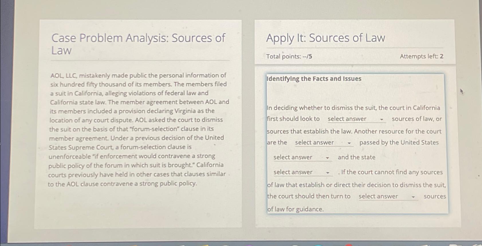 Solved Case Problem Analysis: Sources of LawAOL, LLC, | Chegg.com